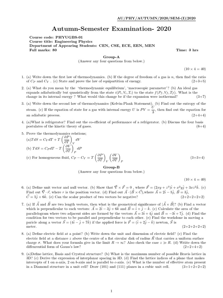 PHYUGBS-01 (Engineering Physics) - MC | PDF | Crystal Structure | Euclidean Vector