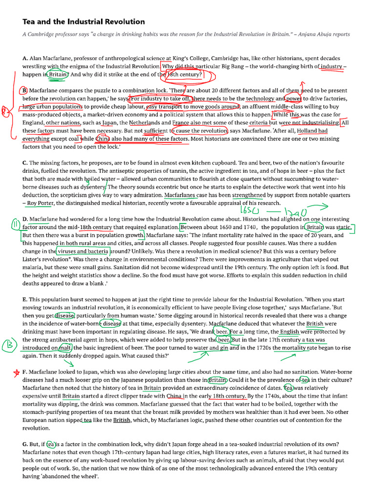 Tea and The Industrial Revolution - Reading Answers & PDF | PDF
