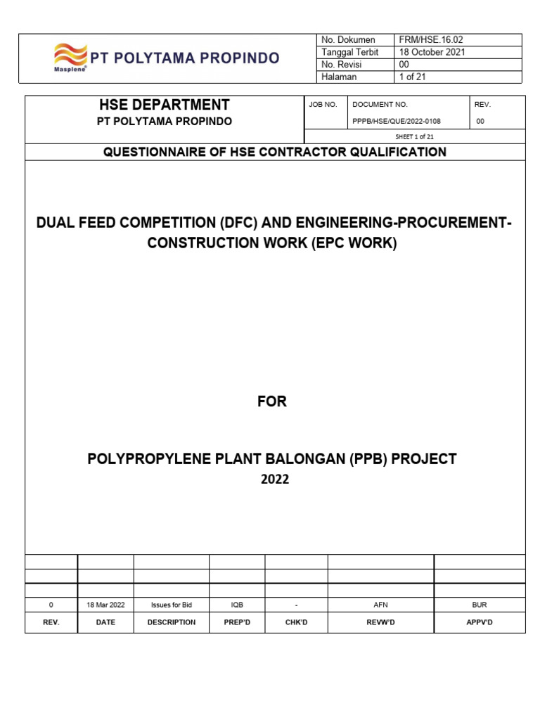 HSE Questionnaire | PDF | Audit | Safety