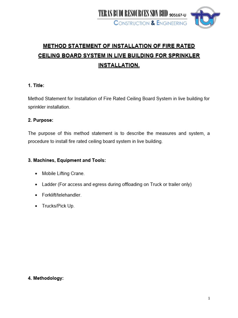 (A3) 9. MOS Installation of Fire Rated Ceiling Board | PDF | Drywall | Ceiling