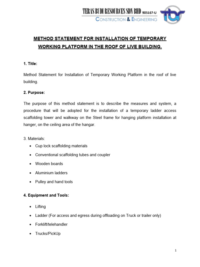 (A3) 5. MOS Installation of Temporary Working Platform | PDF | Scaffolding