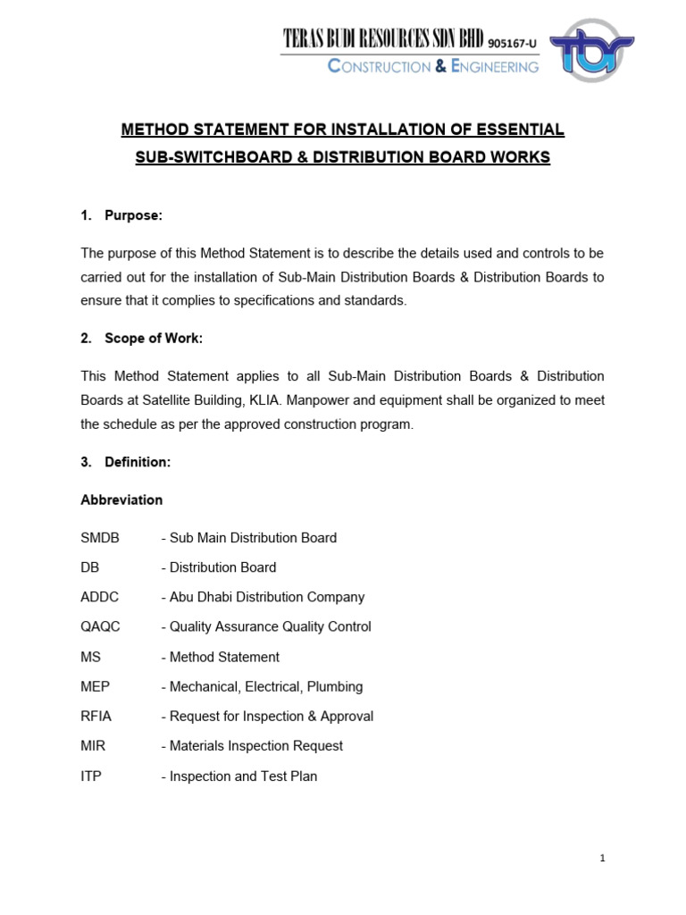 (A7) 2.6. MOS Installation of Sub-Switchboard & Distribution Board ...