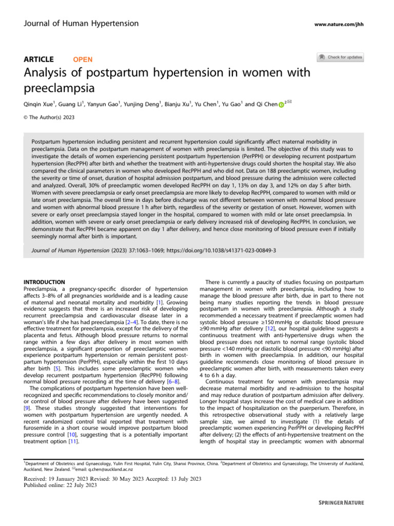 Postpartum Hypertension in Preeclampsia | PDF | Motherhood | Women's Health