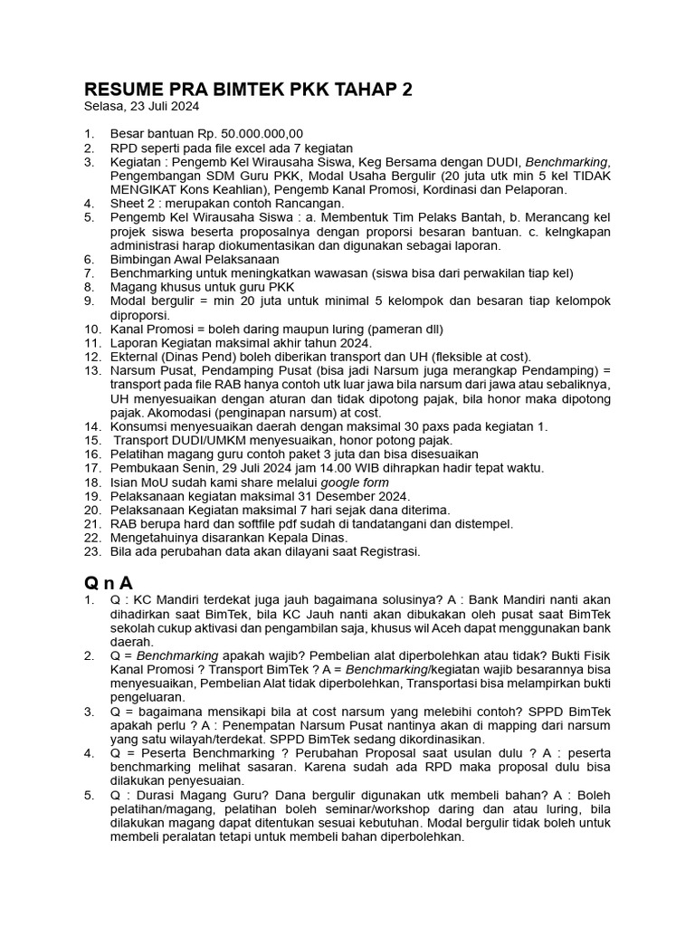 Resume Pra Bimtek Pkk Tahap 2_sign | PDF