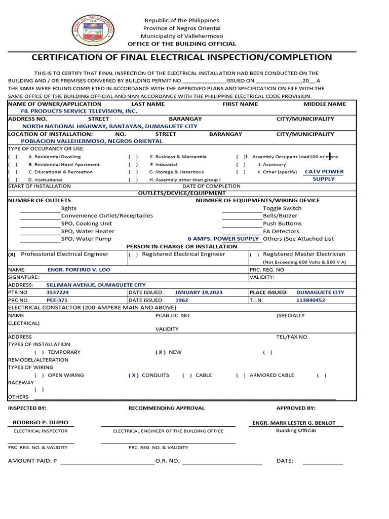 Final Electrical Inspection Completion | PDF | Electrical Wiring ...