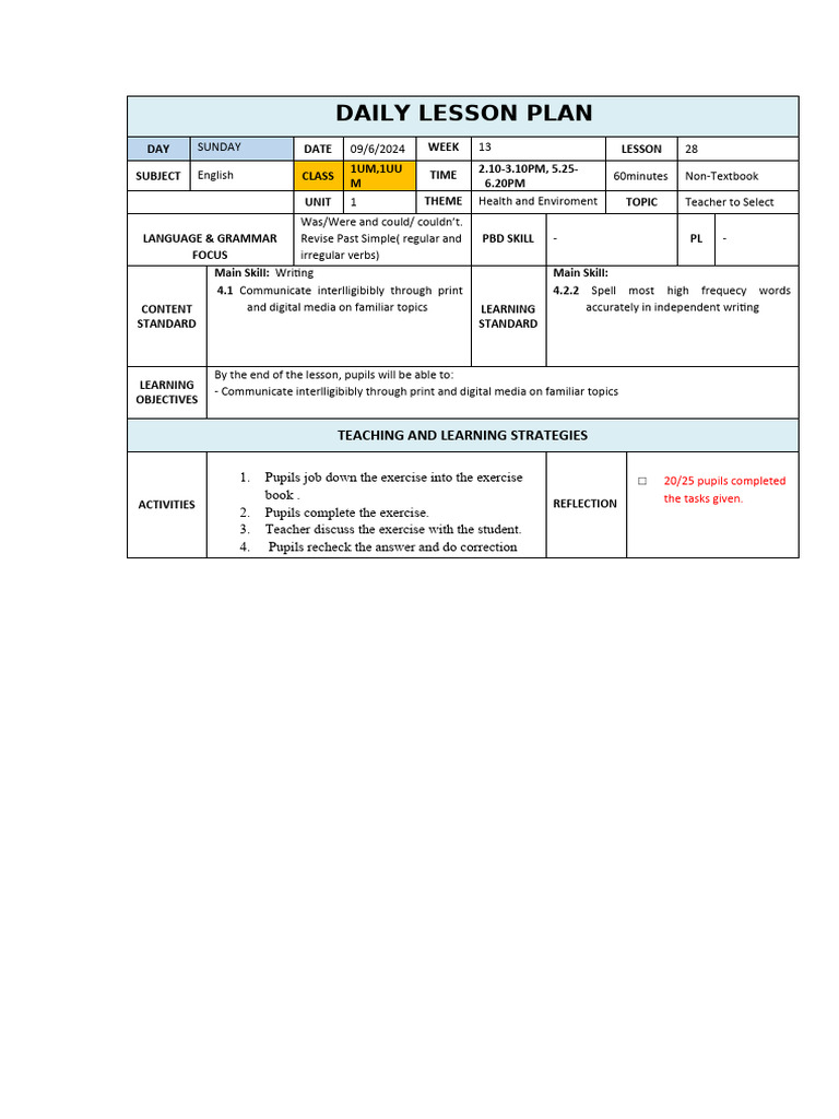 Lesson Plan 2024 Week 13 | PDF | Lesson Plan | English Language