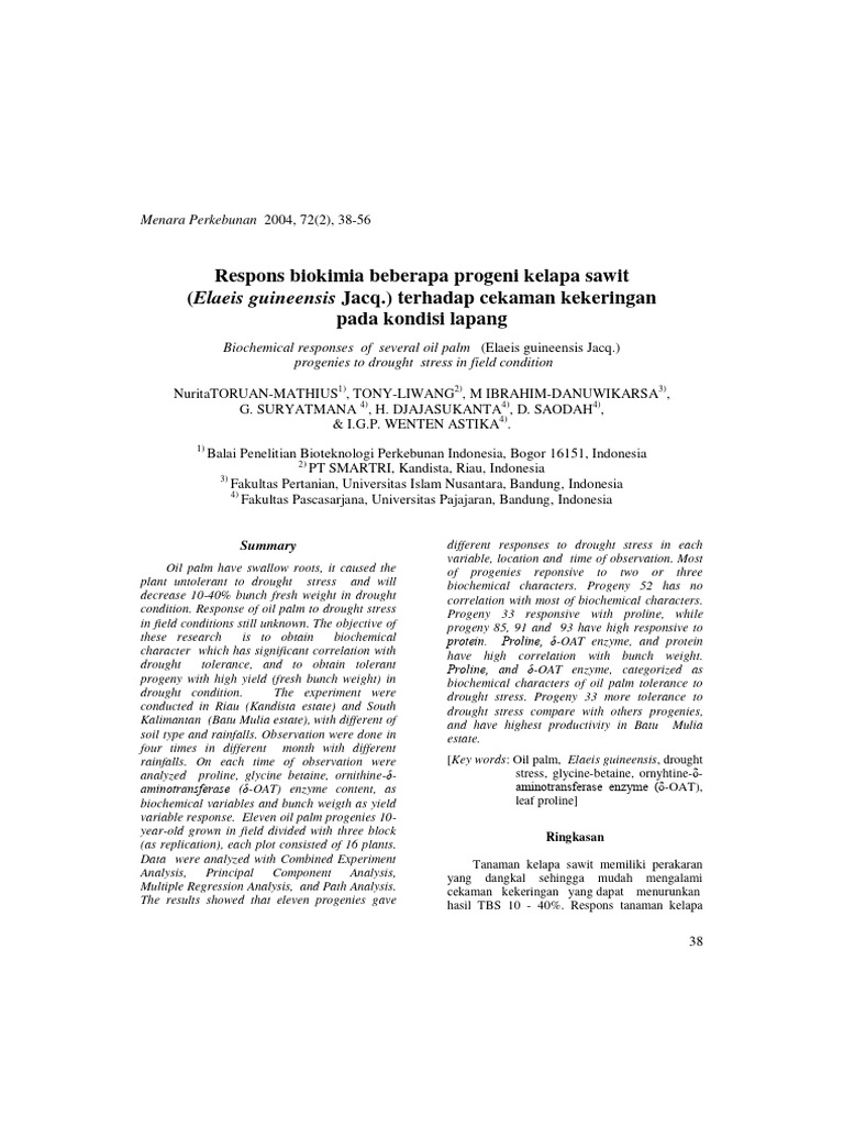 (2004) Respons Biokimia Beberapa Progeni Kelapa Sawit (Elaeis ...