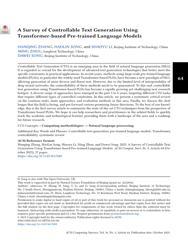 A Survey of Controllable Text Generation Using Transformer-Based Pre-Trained Language Models ...