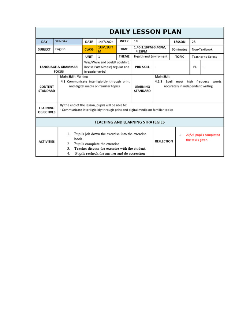 Lesson Plan Week 18 Pdf Lesson Plan English Language