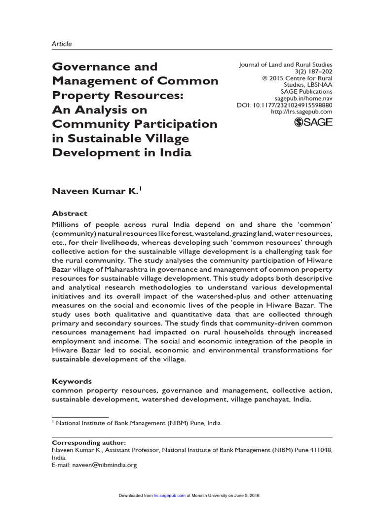 Governance and Management of Common Property Resources: An Analysis On ...