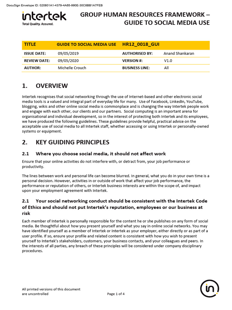 HR12 0018 SocialMediaUseAtIntertek v10 | PDF | Social Media | Popular Culture & Media Studies