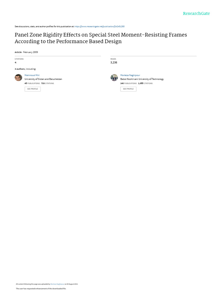Panel Zone Rigidity Effects On Special Steel Momen | PDF | Elasticity ...