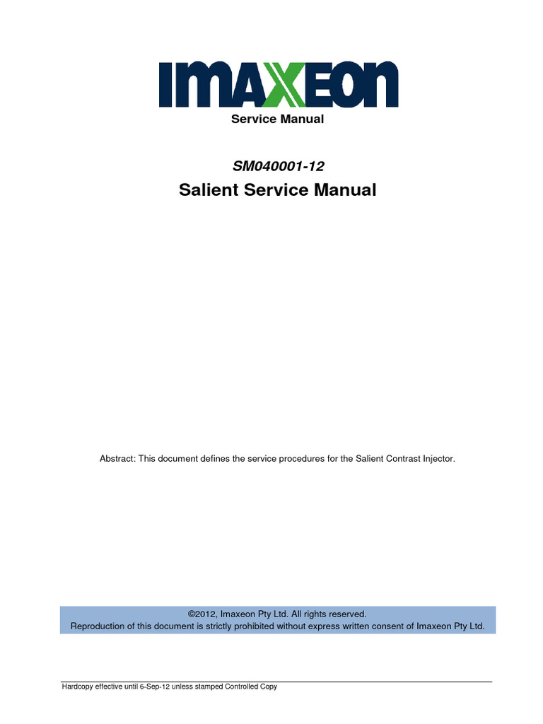 Salient Service Manual SM040001 | PDF | Injection (Medicine) | Electrical Connector