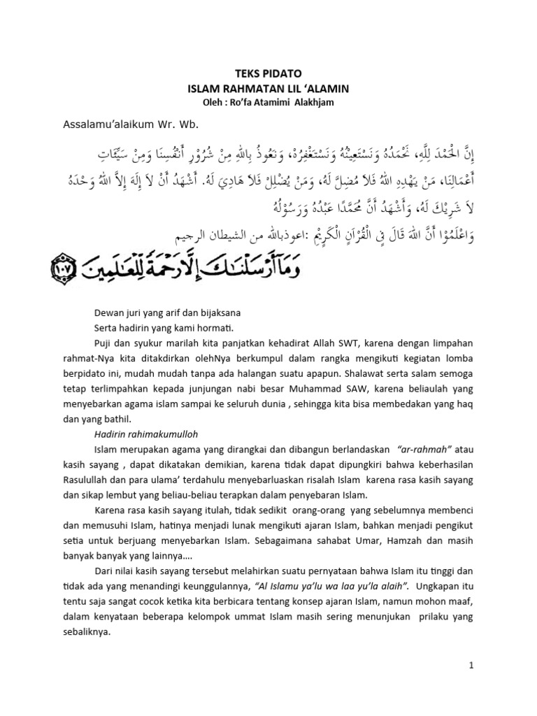 Teks Pidato Islam Rahmatan Lil Alamin | PDF