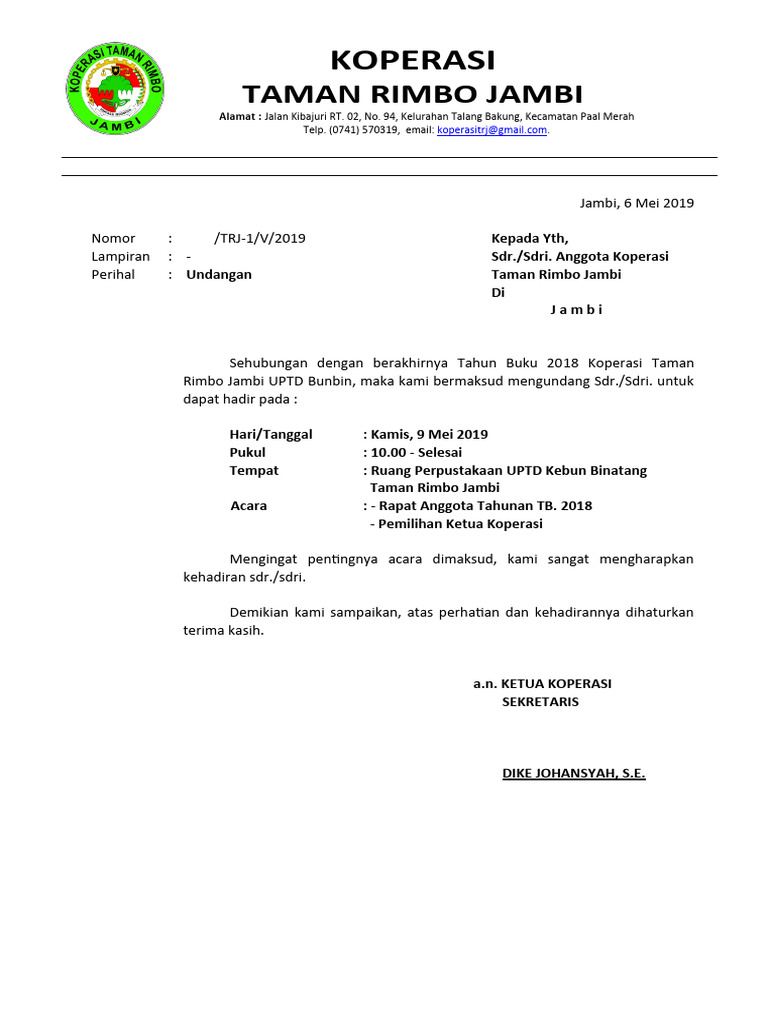 Surat Undangan RAT TB 2018 | PDF