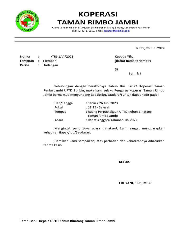 Surat Undangan RAT TB 2022 | PDF