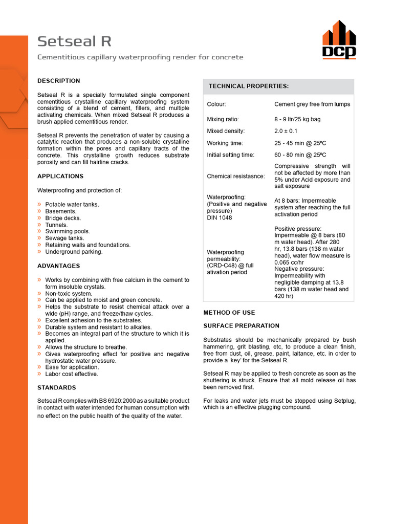 Setseal R - TDS - 5 | PDF | Concrete | Water