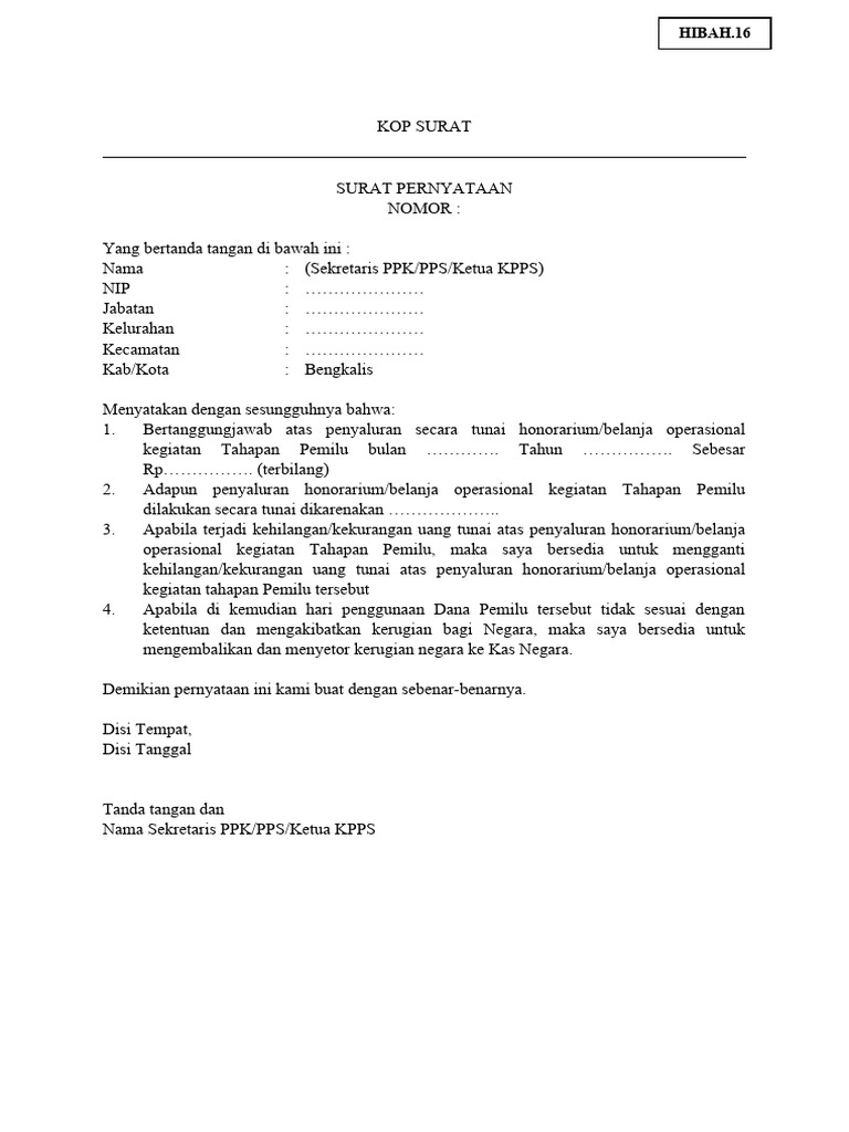 HIBAH 16 SURAT PERNYATAAN PEMBAYARAN SECARA TUNAI PDF