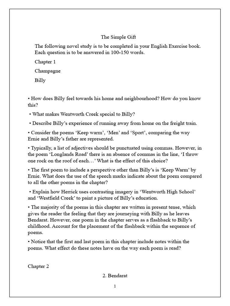 The Simple Gift Questions | PDF | Poetry | Narration