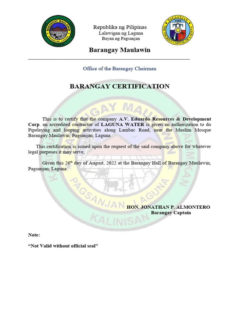 Authorization Letter Laguna Water | PDF