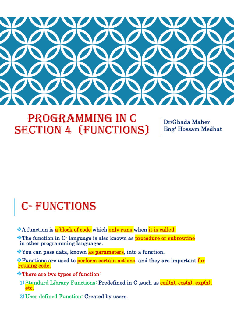 Sec4of C Function Pdf Parameter Computer Programming