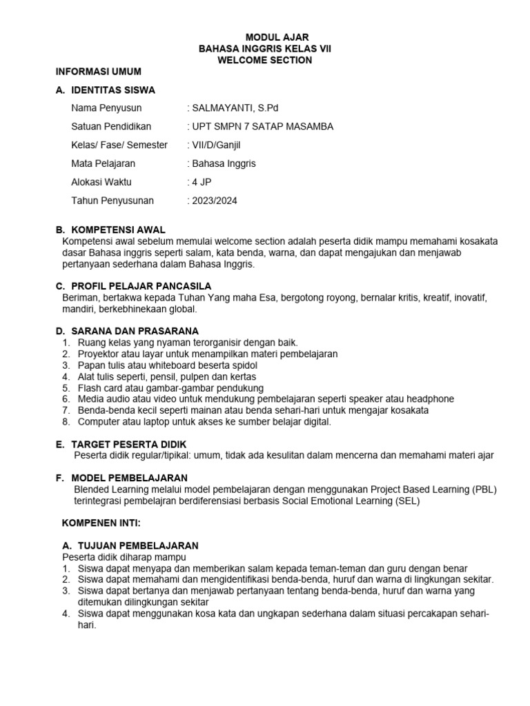 Modul Kelas Vii Bing | PDF