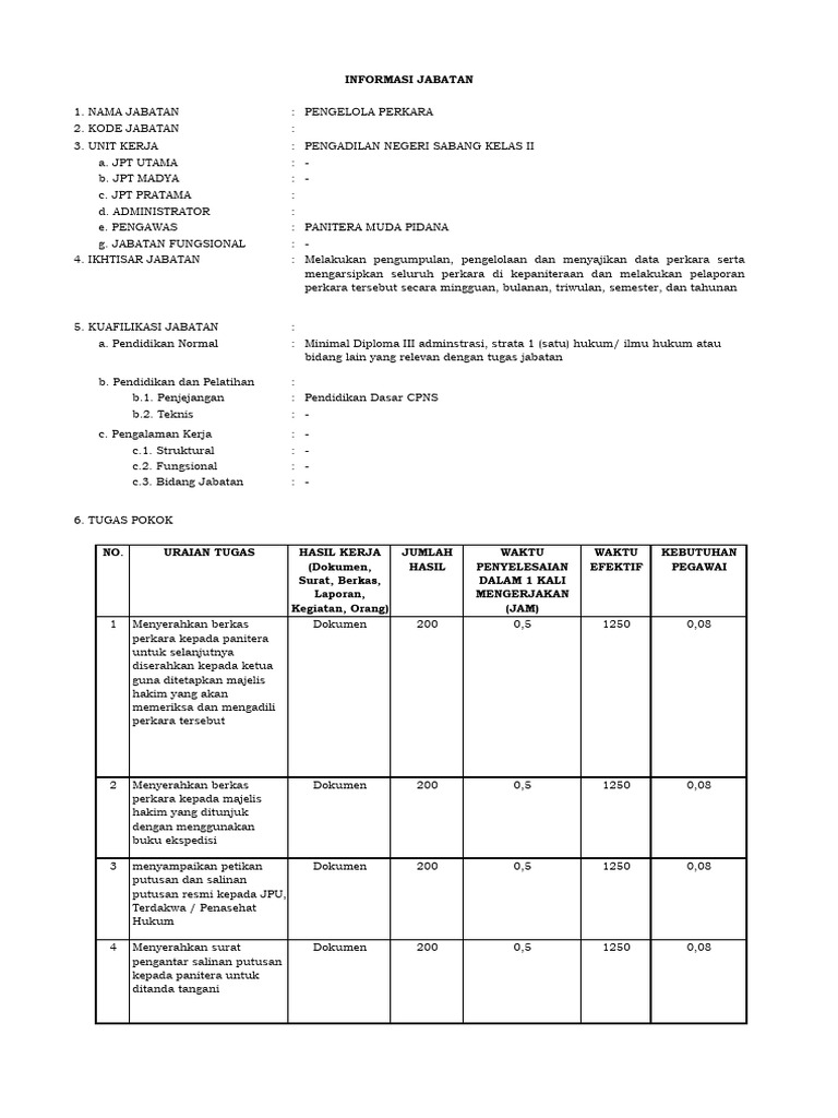 Anjab Pengelola Perkara 2024 | PDF