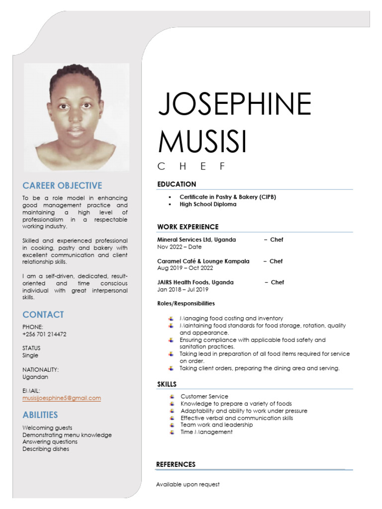 Ugandan Chef Josephine Musisi Resume | PDF