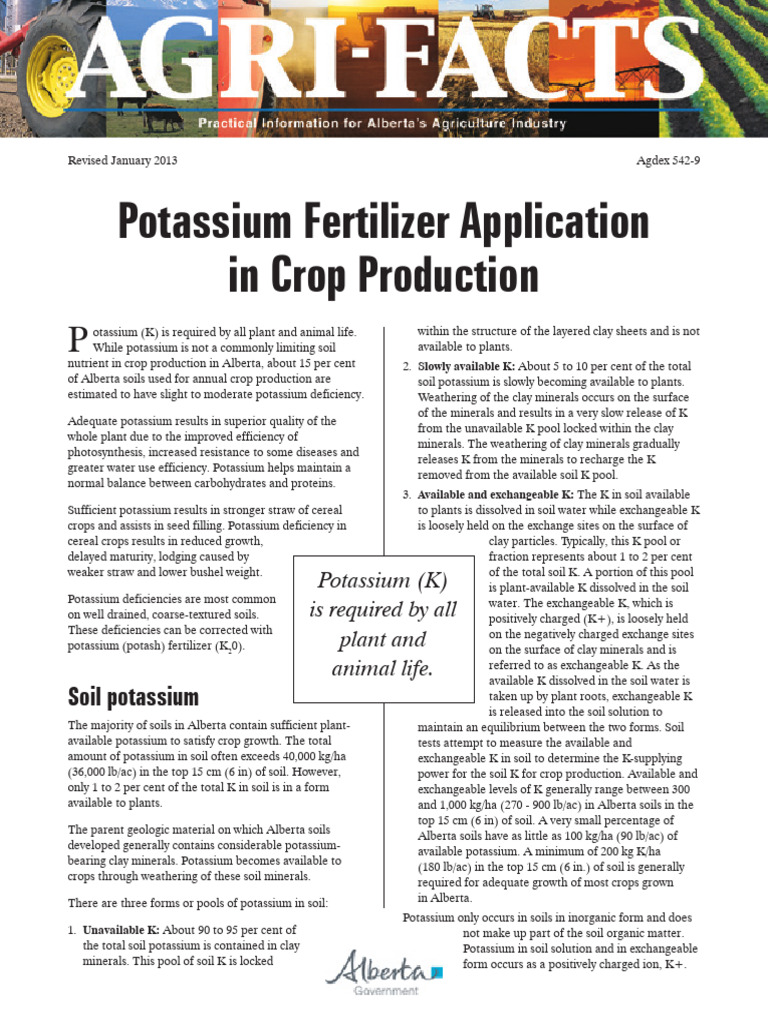 Potassium Fertilizer Application in Crop Production | PDF | Soil ...