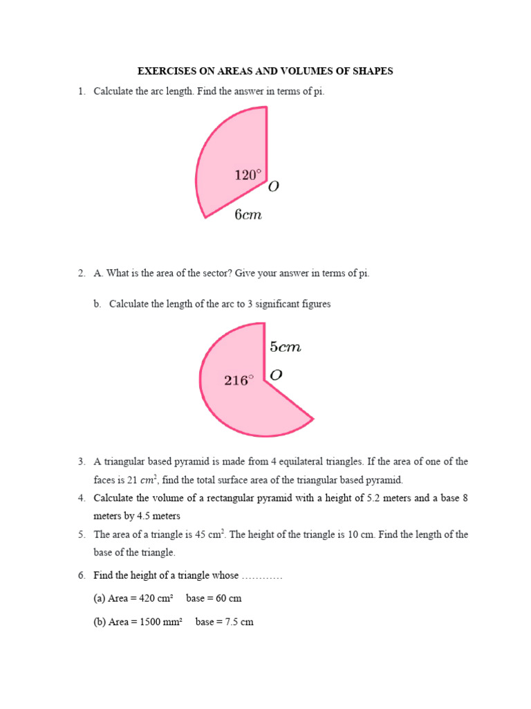 Exercises On Areas of Shapes | PDF
