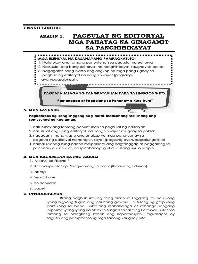 Unang Linggo (Modyul 4) | PDF