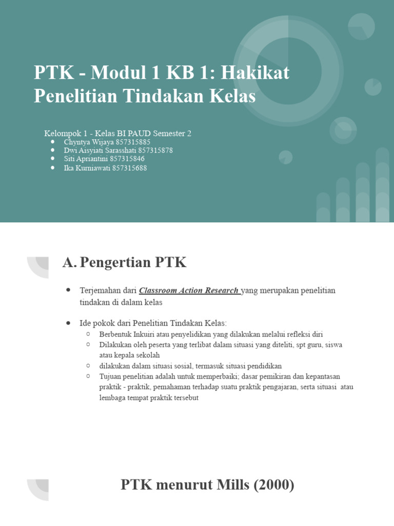 PTK - Modul 1 KB 1 - Hakikat Penelitian Tindakan Kelas Kelompok 1 BIPAUD SMT 2 | PDF