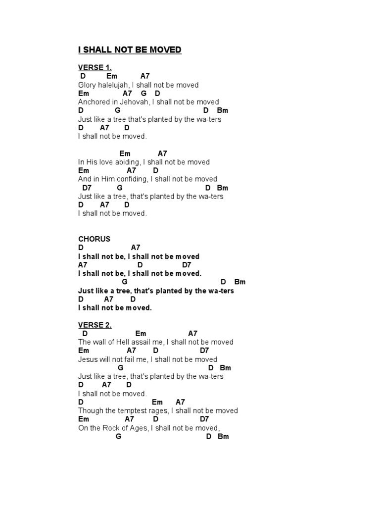 I Shall Not Be Moved Lyrics & Chords | PDF | Musical Forms | Songs