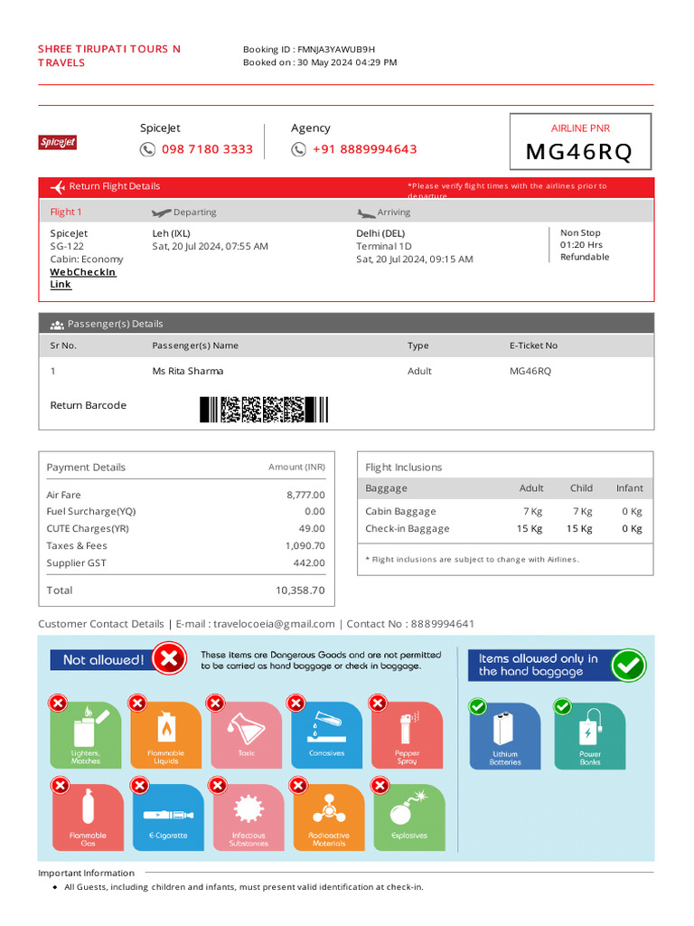 Flight E-Ticket - Fmnja3yawub9h - mg46rq | PDF | Airlines | Aviation