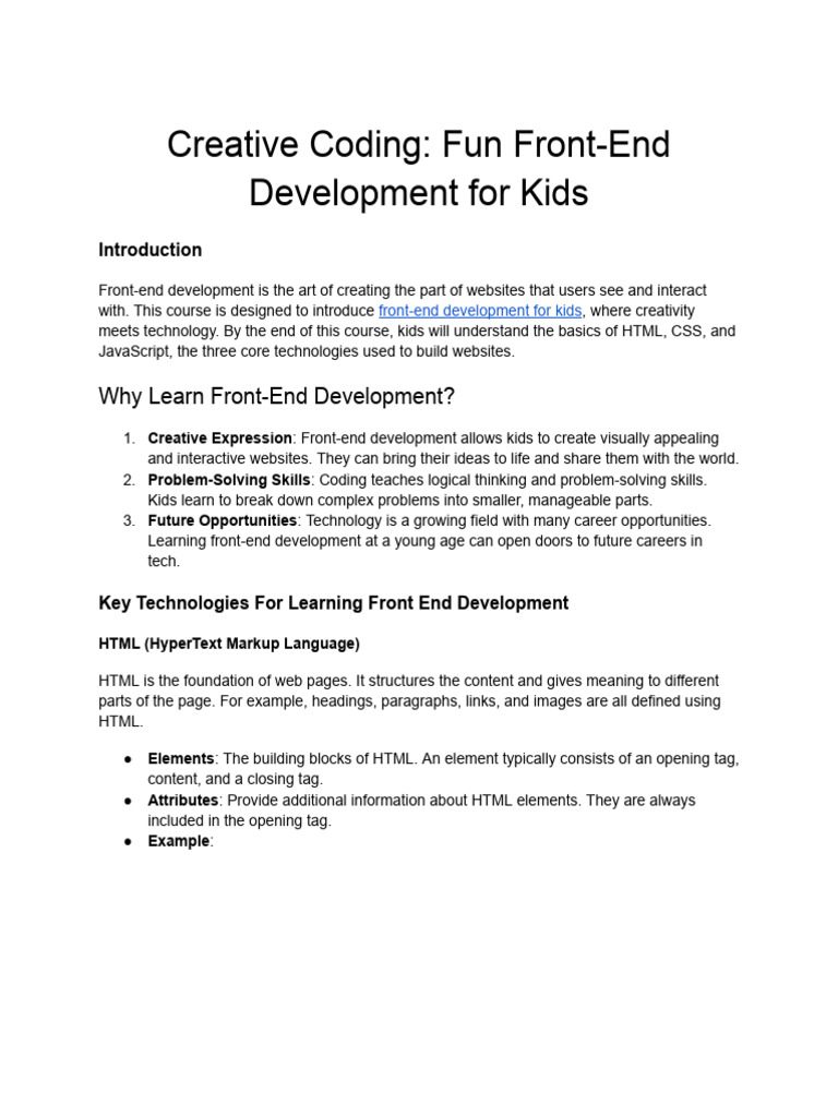 Creative Coding: Fun Front-End Development For Kids | PDF | Html Element | Html