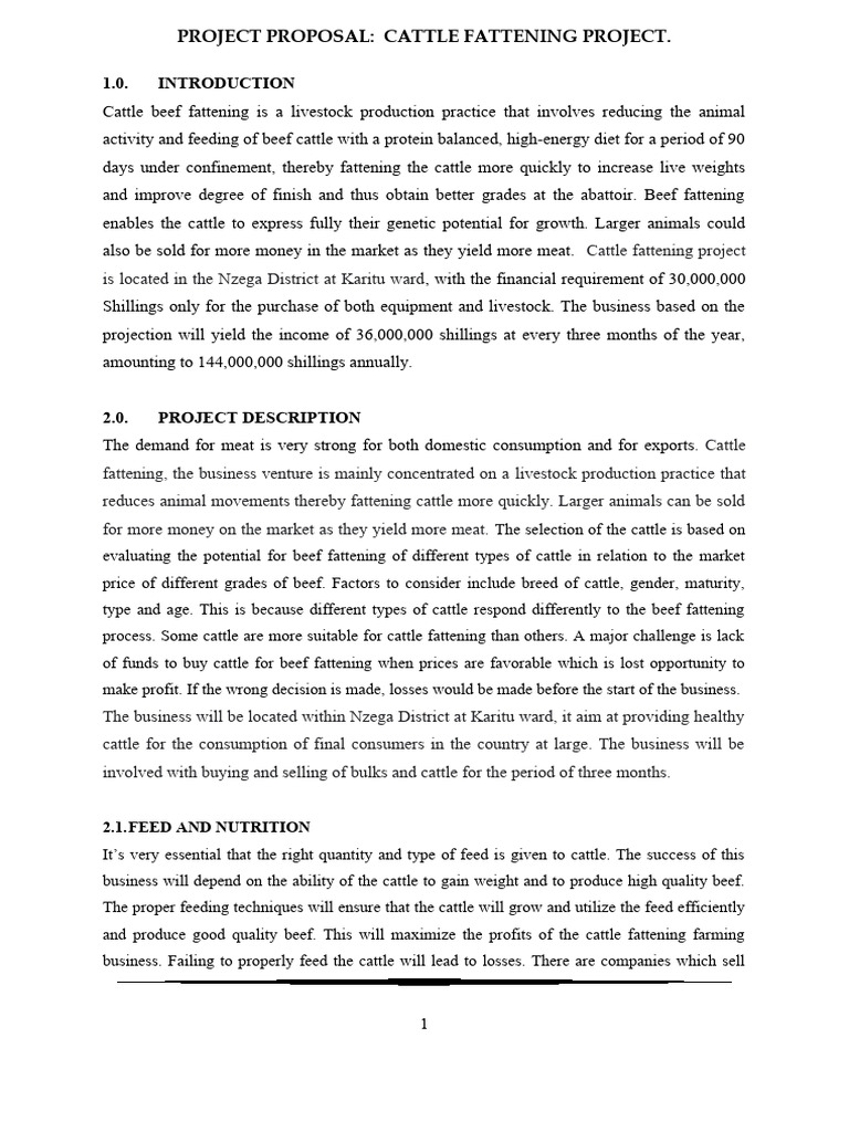 Project Proposal For Fattening | PDF | Cattle | Meat