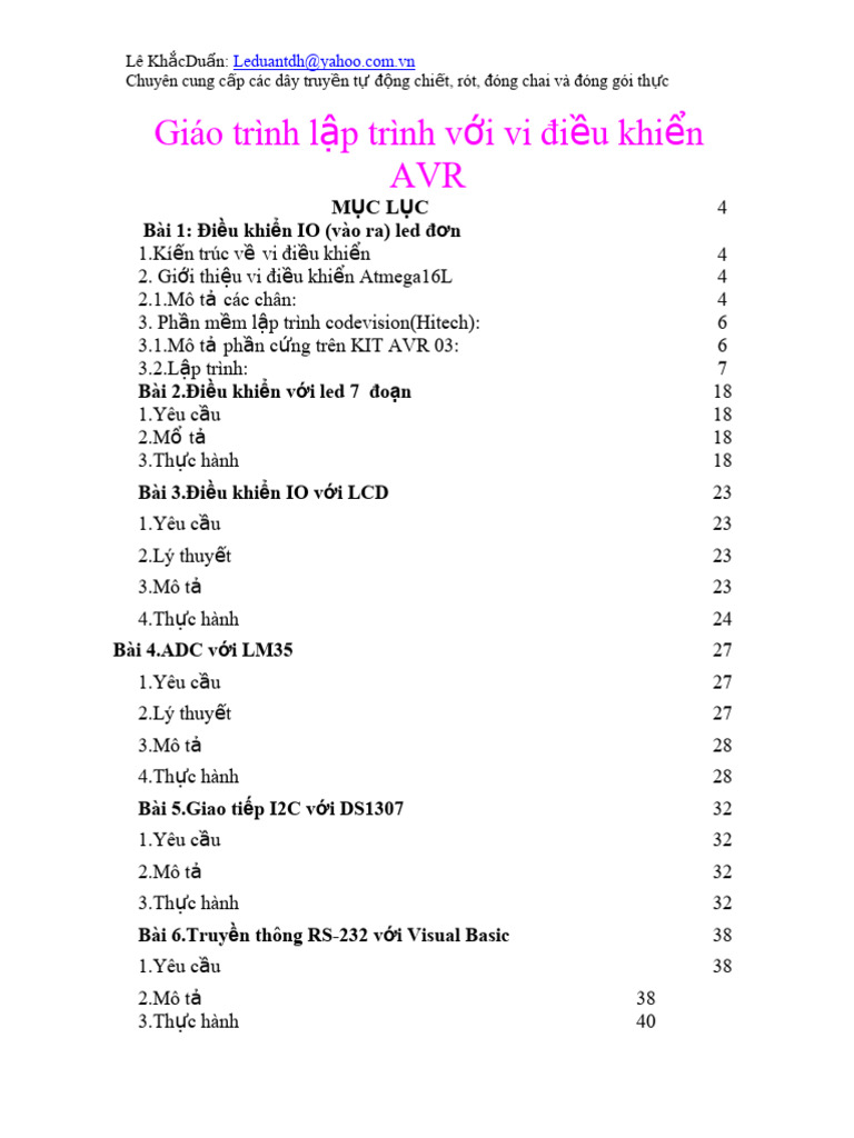 Giáo trình lập trình với vi điều khiển AVR - 313785 | PDF