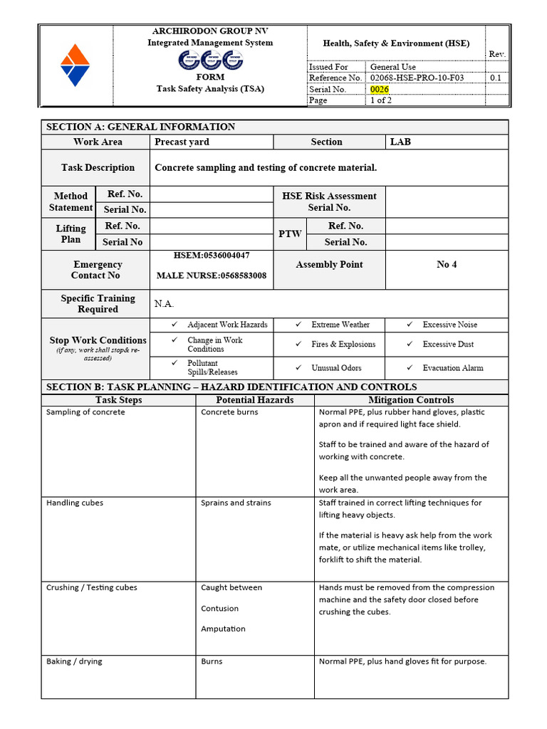 TSA-0026 Concrete Sampling and Testing of Concrete Material. | PDF ...