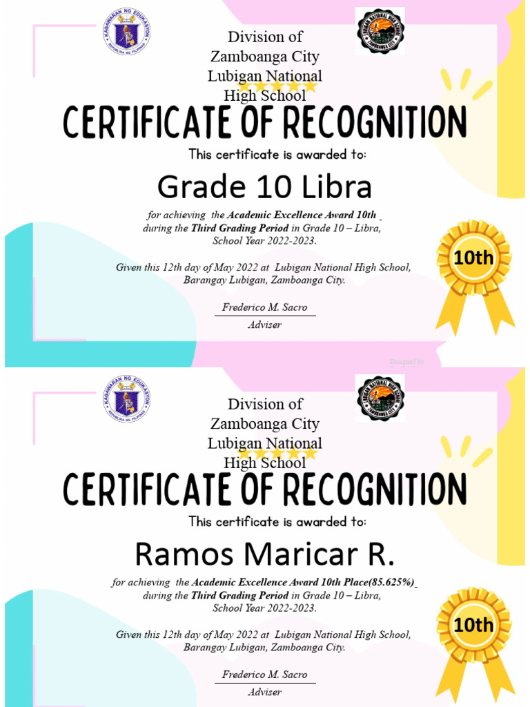 Award Certificates SY 2022-2023 | PDF