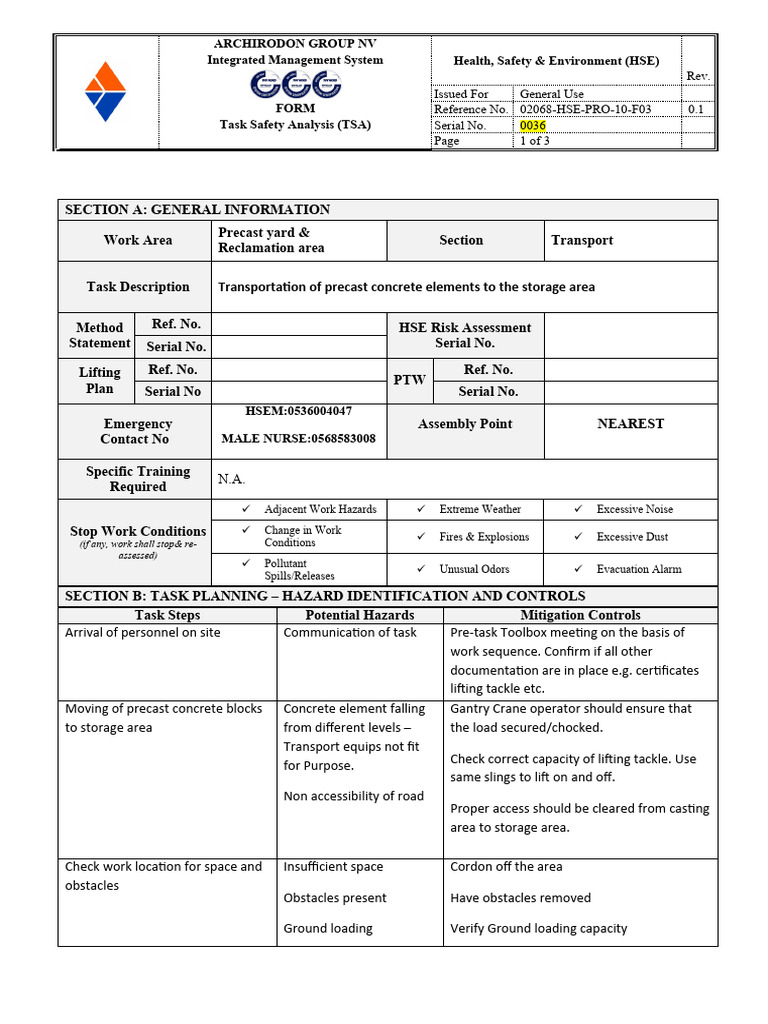 TSA-0036 Transportation of Precast Concrete Elements To The Storage ...