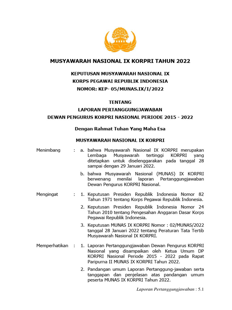 Musyawarah Nasional Ix Korpri Tahun 2022: Laporan Pertanggungjawaban: 5.1 | PDF