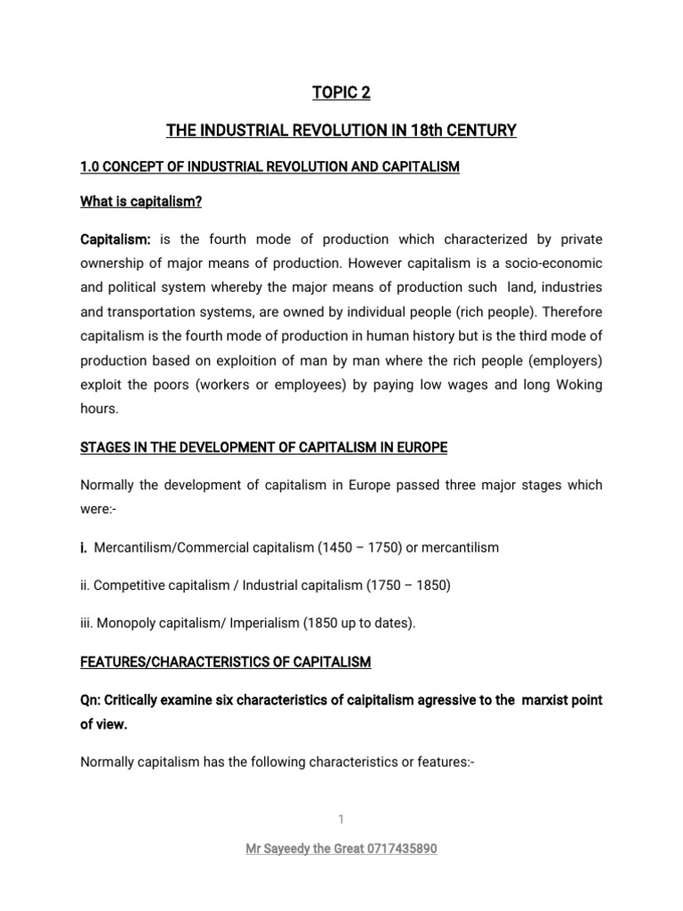 Features of Industrial Capitalism in Britain | PDF | Capitalism ...