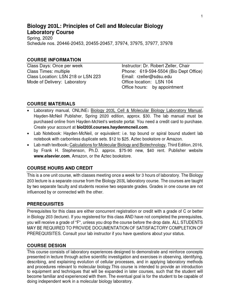 BIO 203 Lab Syllabus | Download Free PDF | Homework | Experiment