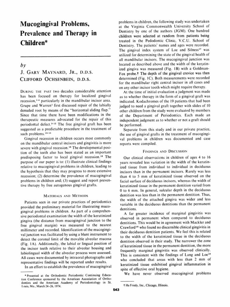 1975 - Mucogingival Problems Prevalence | PDF | Periodontology | Tooth
