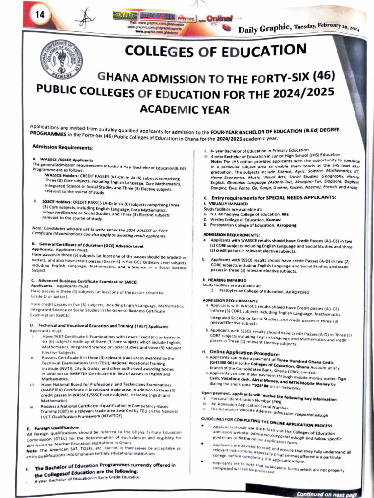 2024/2025 Admission Requirements for Colleges | PDF | Educational Stages