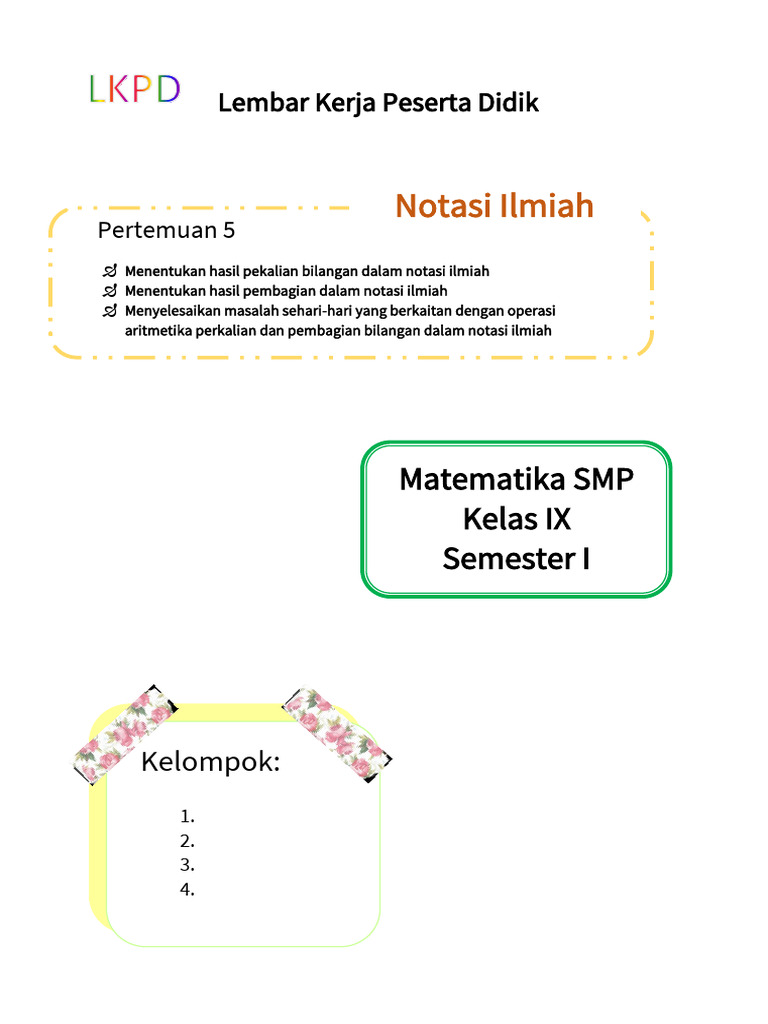 5 Lembar Kerja Siswa - Konsep Notasi Ilmiah, Perkalian Dan Pembagian ...