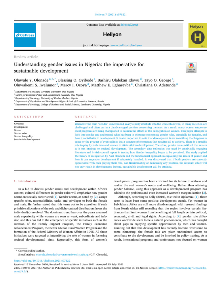 Understanding Gender Issues in Nigeria The Imperative For Sustai - 2021 ...