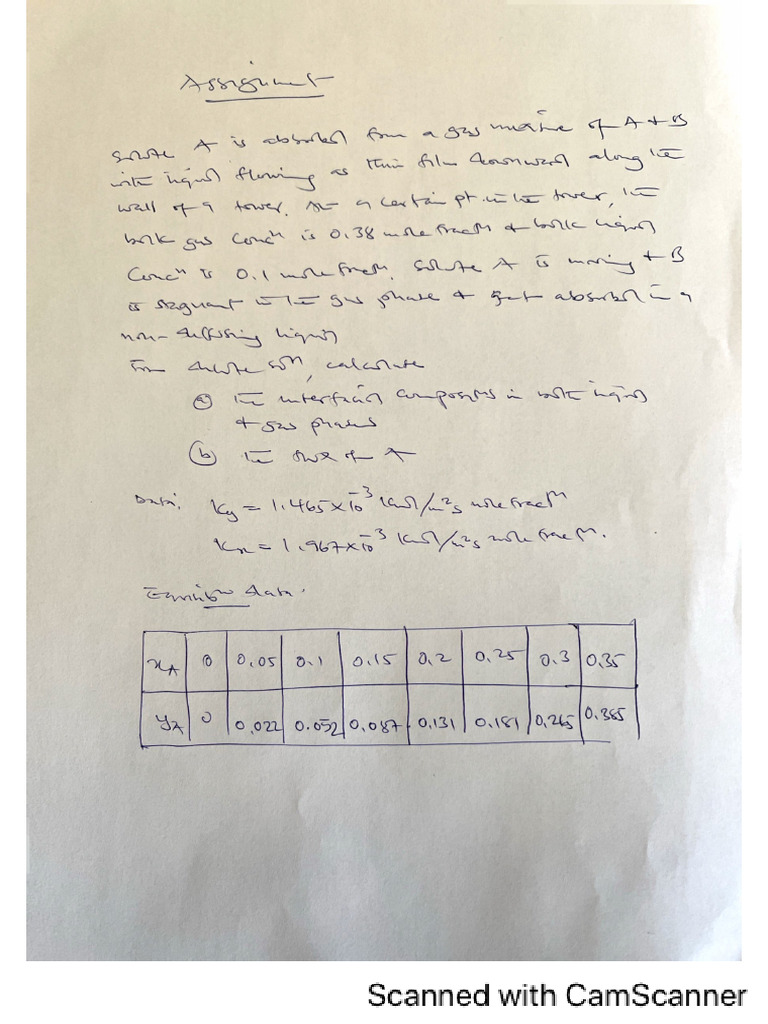 CE 320. Mass Transfer Assignment. Due Da | PDF