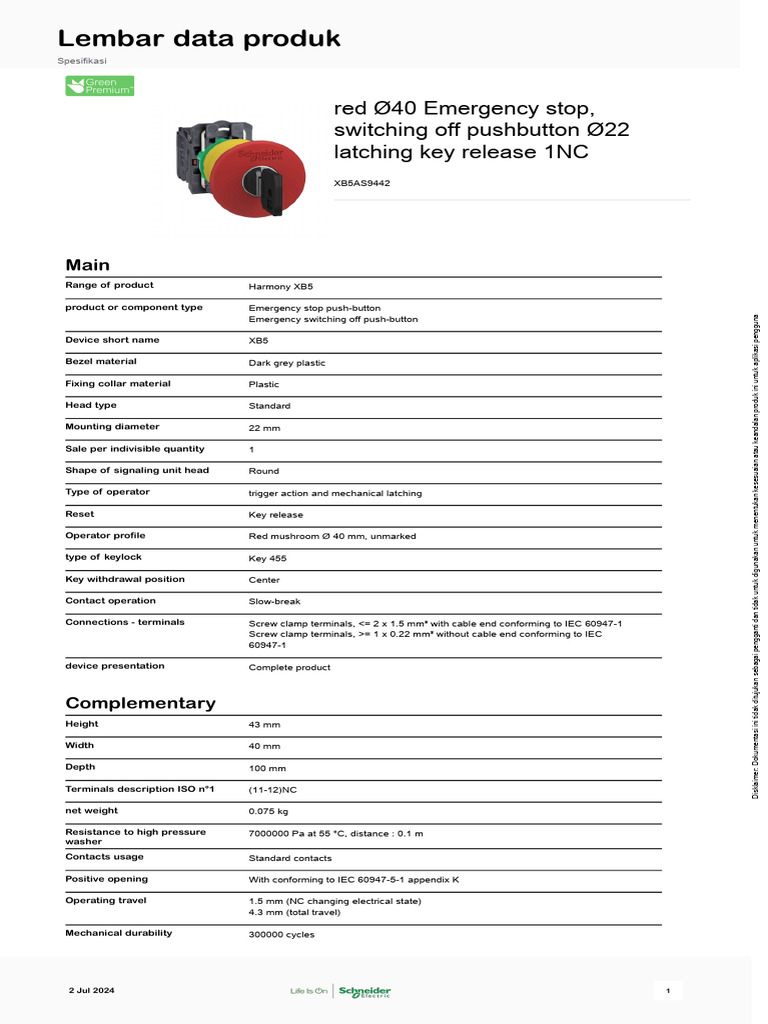 Schneider Electric Harmony-XB5 XB5AS9442 | PDF | Fuse (Electrical ...