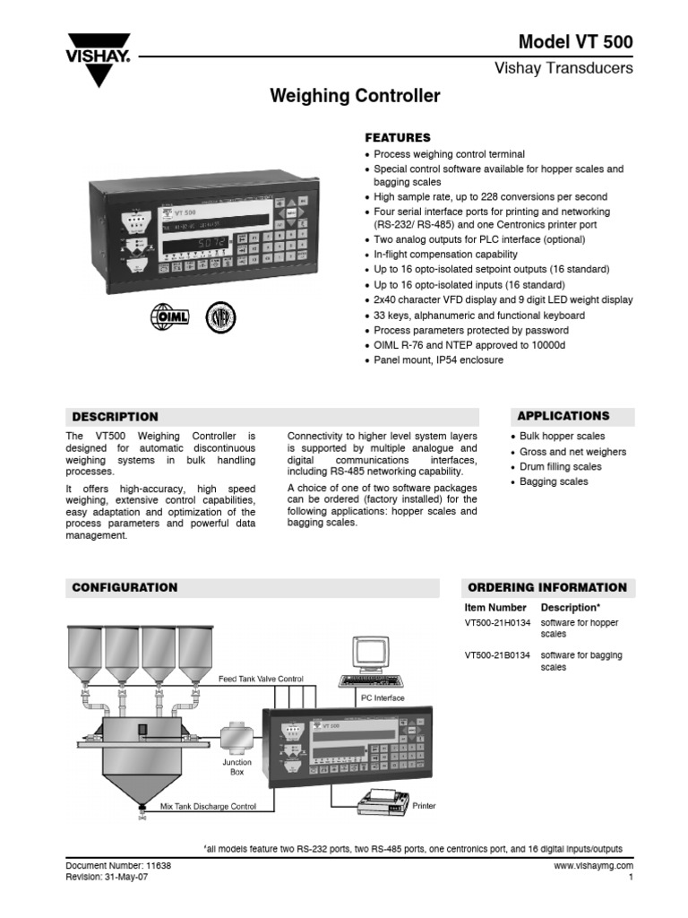Đầu cân VT500 | PDF | Analog To Digital Converter | Electrical Engineering